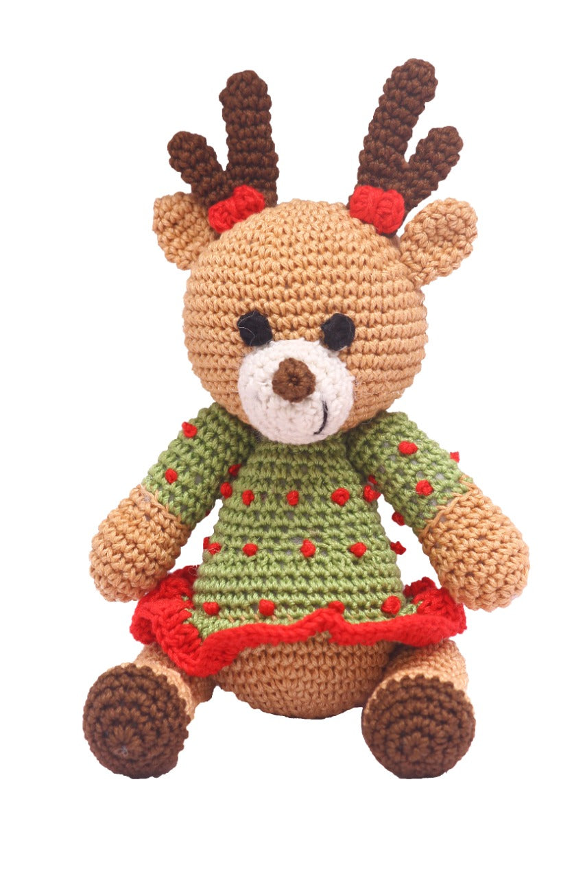Handcrafted Amigurumi Christmas Soft Toy- girl reindeer – HAPPY THREADS
